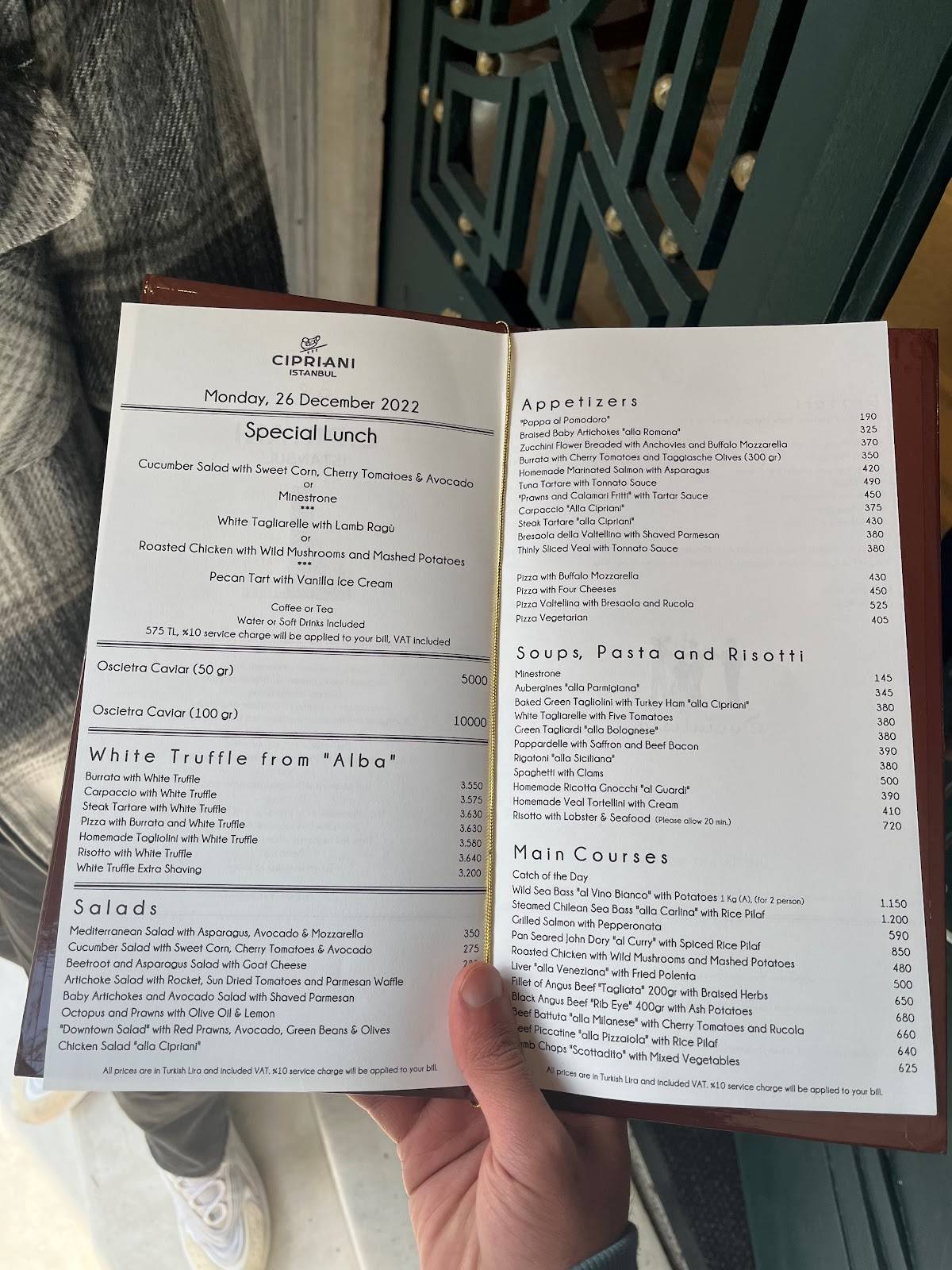 Menu at Cipriani Istanbul, Istanbul, Maçka Palas