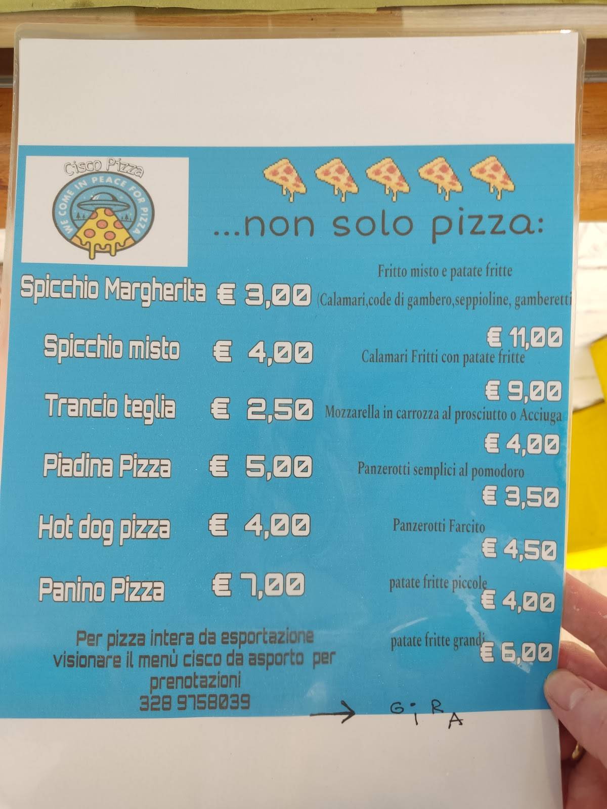Carta de pizzería Cisco pizza e non solo, Lido de Jesolo