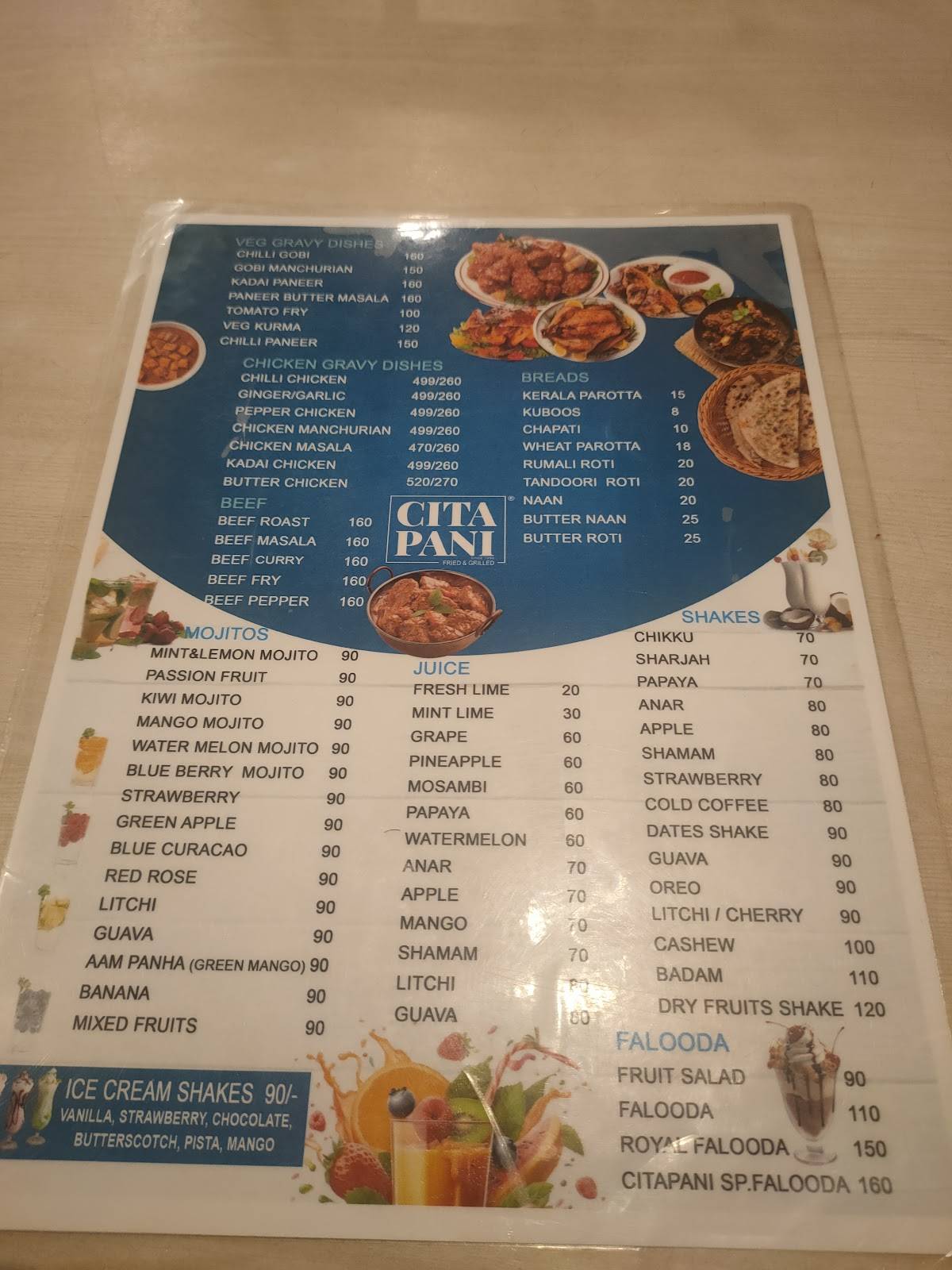 Menu at Cita Pani Restaurant - Caltex, Kannur, KSRTC Complex