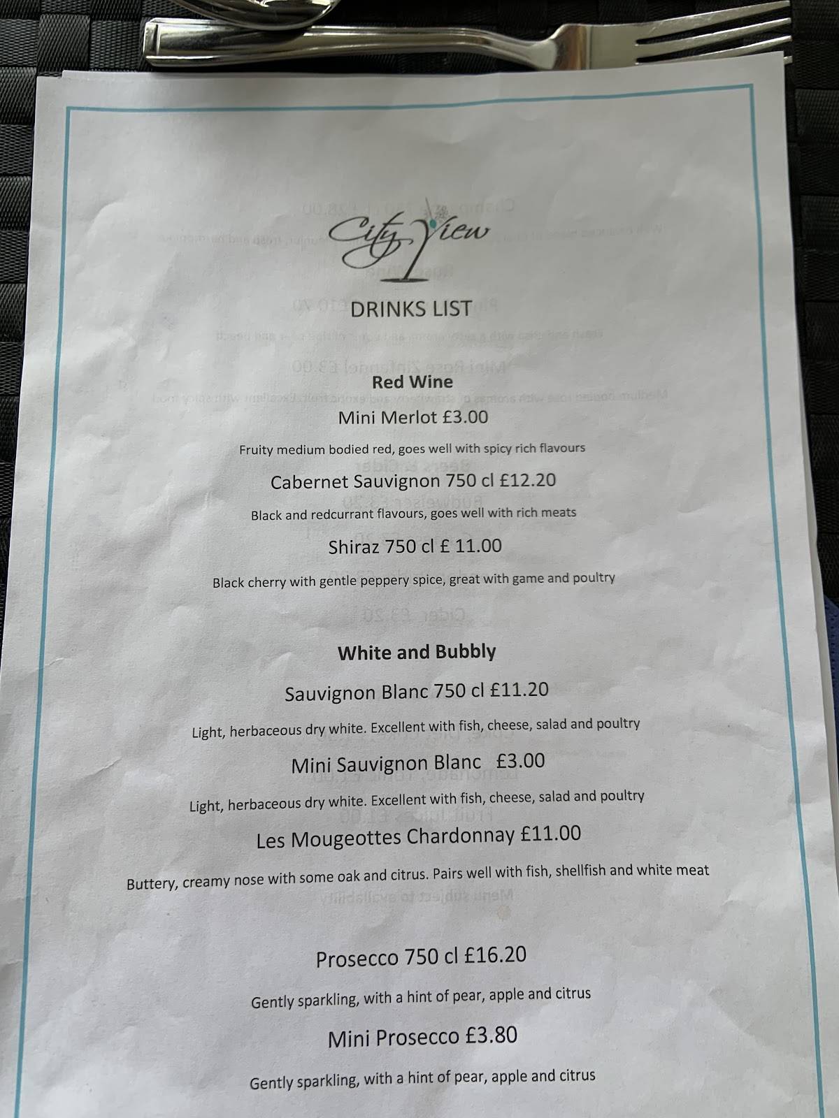 Menu at City View Restaurant, London