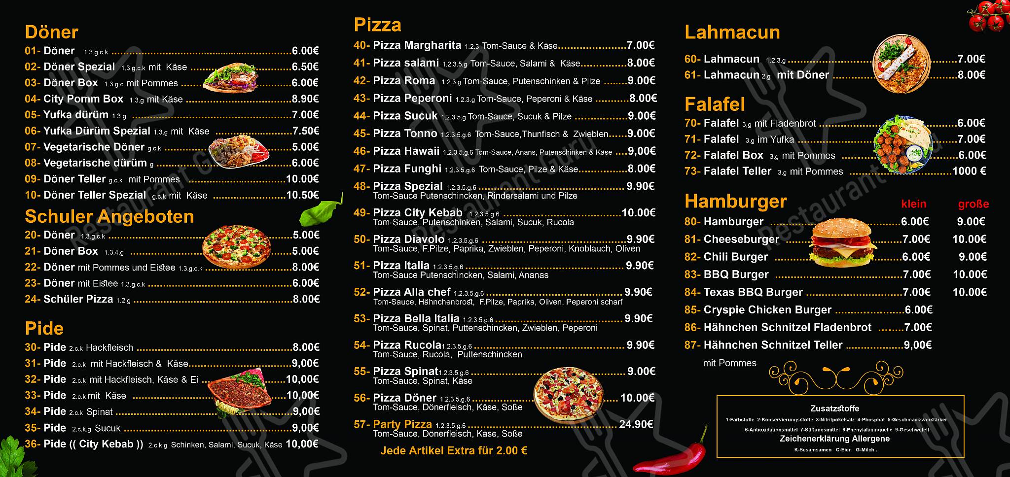 Menu au City kebab Hechingen Döner restaurant, Hechingen