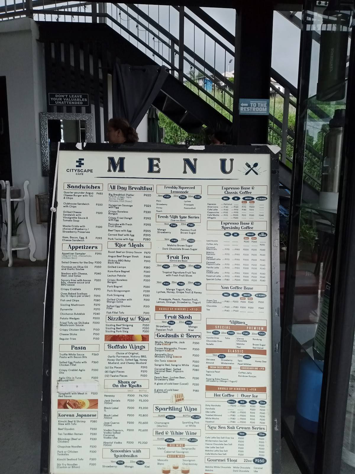 Menu at CityScape Cafe, Angono