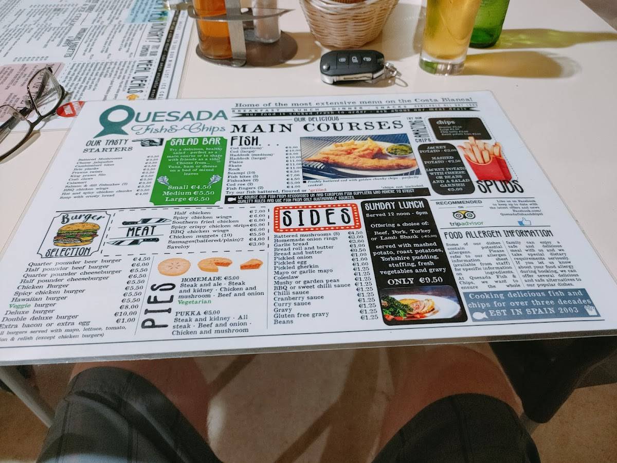 Menu at Quesada Fish and Chips restaurant, Quesada