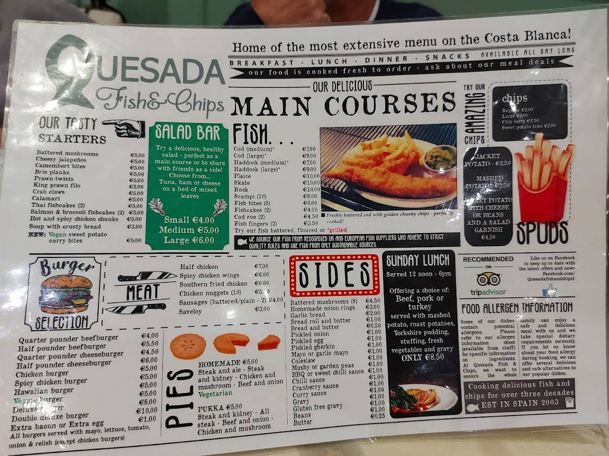 Menu at Quesada Fish and Chips restaurant, Quesada