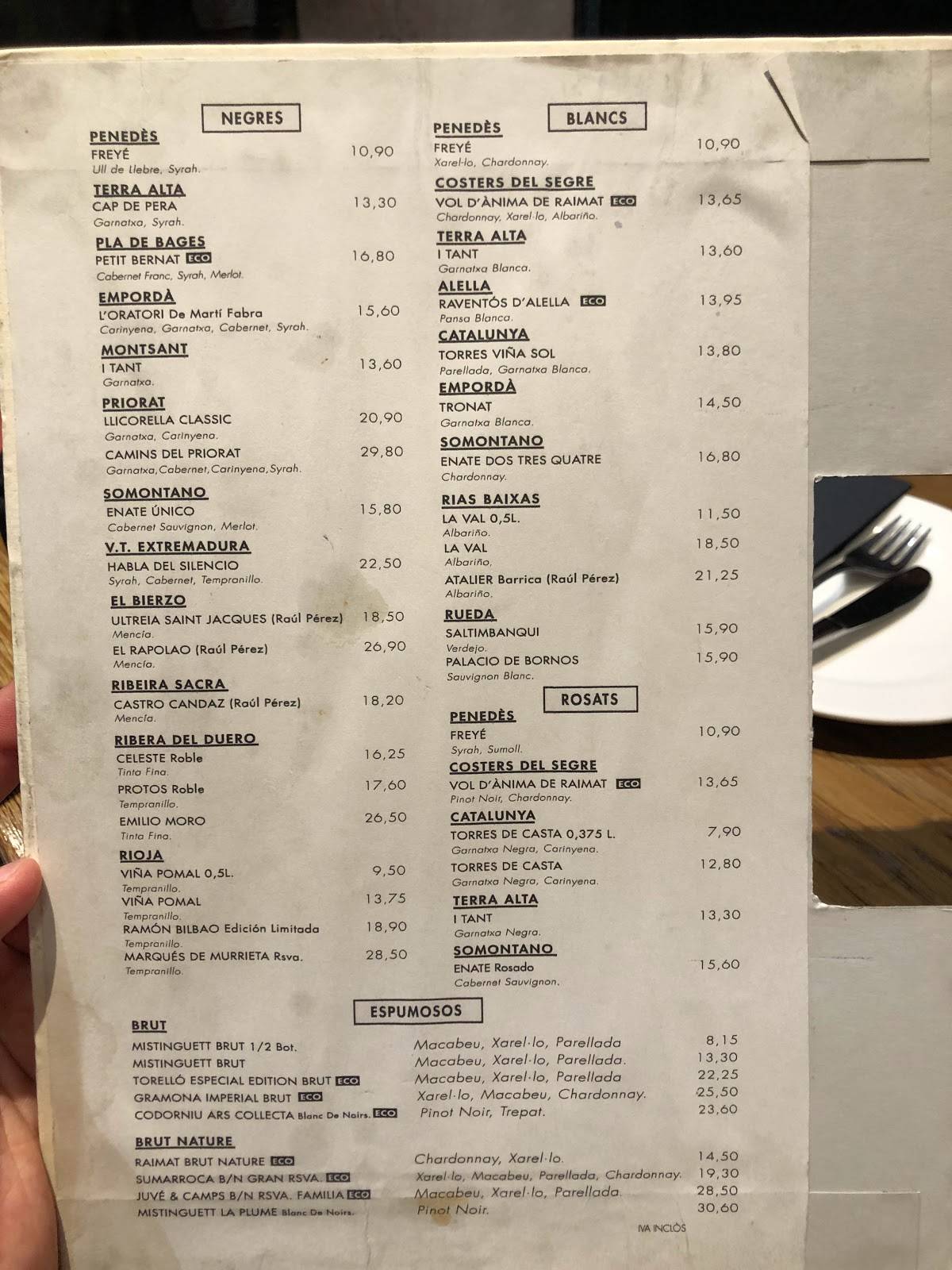 Menu at Ciutat Comtal pub & bar, Barcelona, Rambla de Catalunya