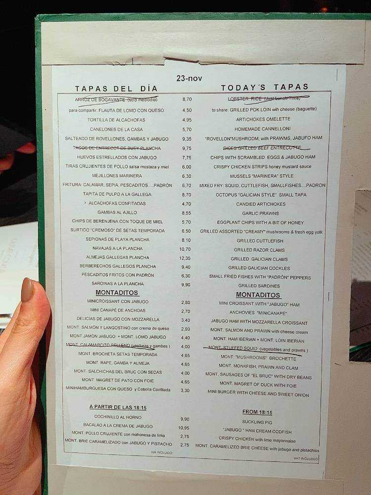 Menu at Ciutat Comtal pub & bar, Barcelona, Rambla de Catalunya