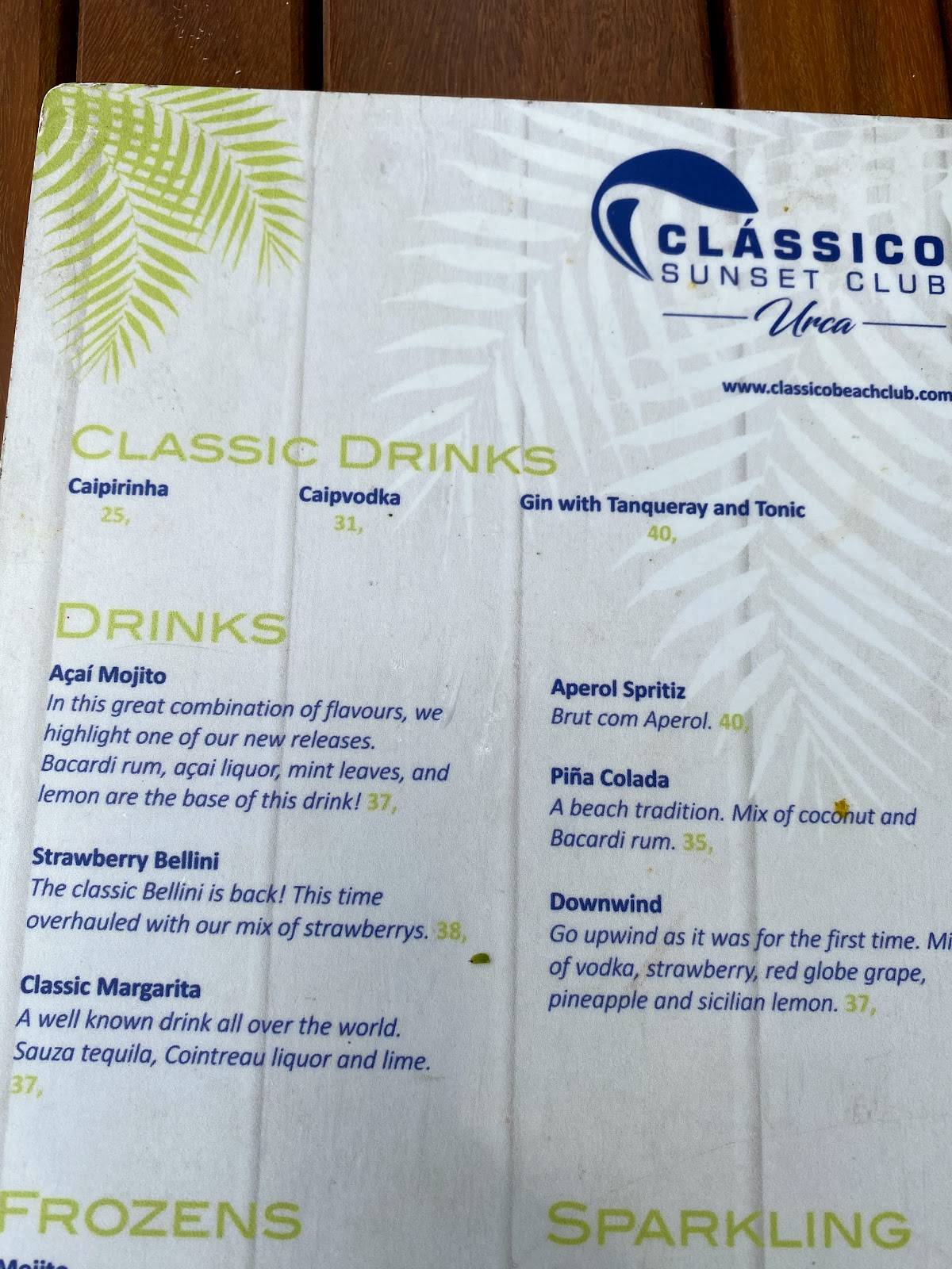 Menu em Clássico Sunset Club Urca, Rio de Janeiro