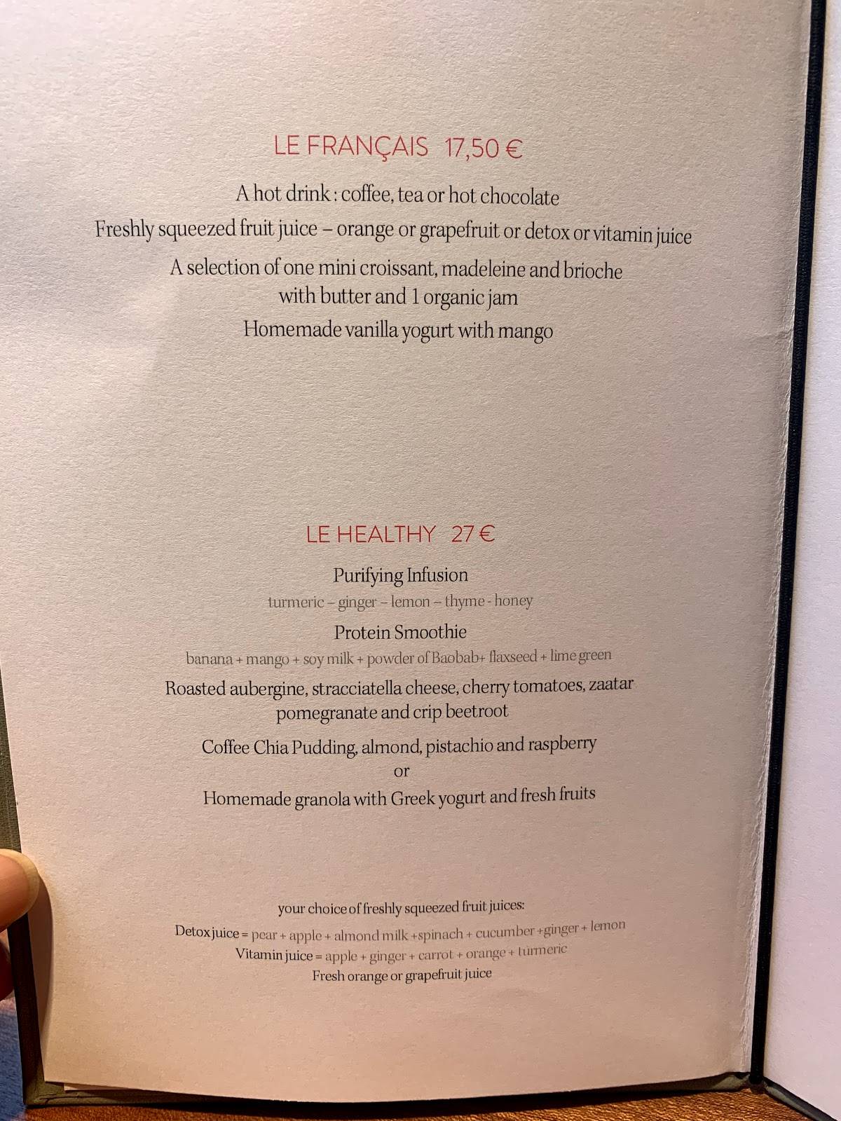 Menu at Claus - Palais-Royal cafe, Paris, 14 Rue Jean-Jacques Rousseau