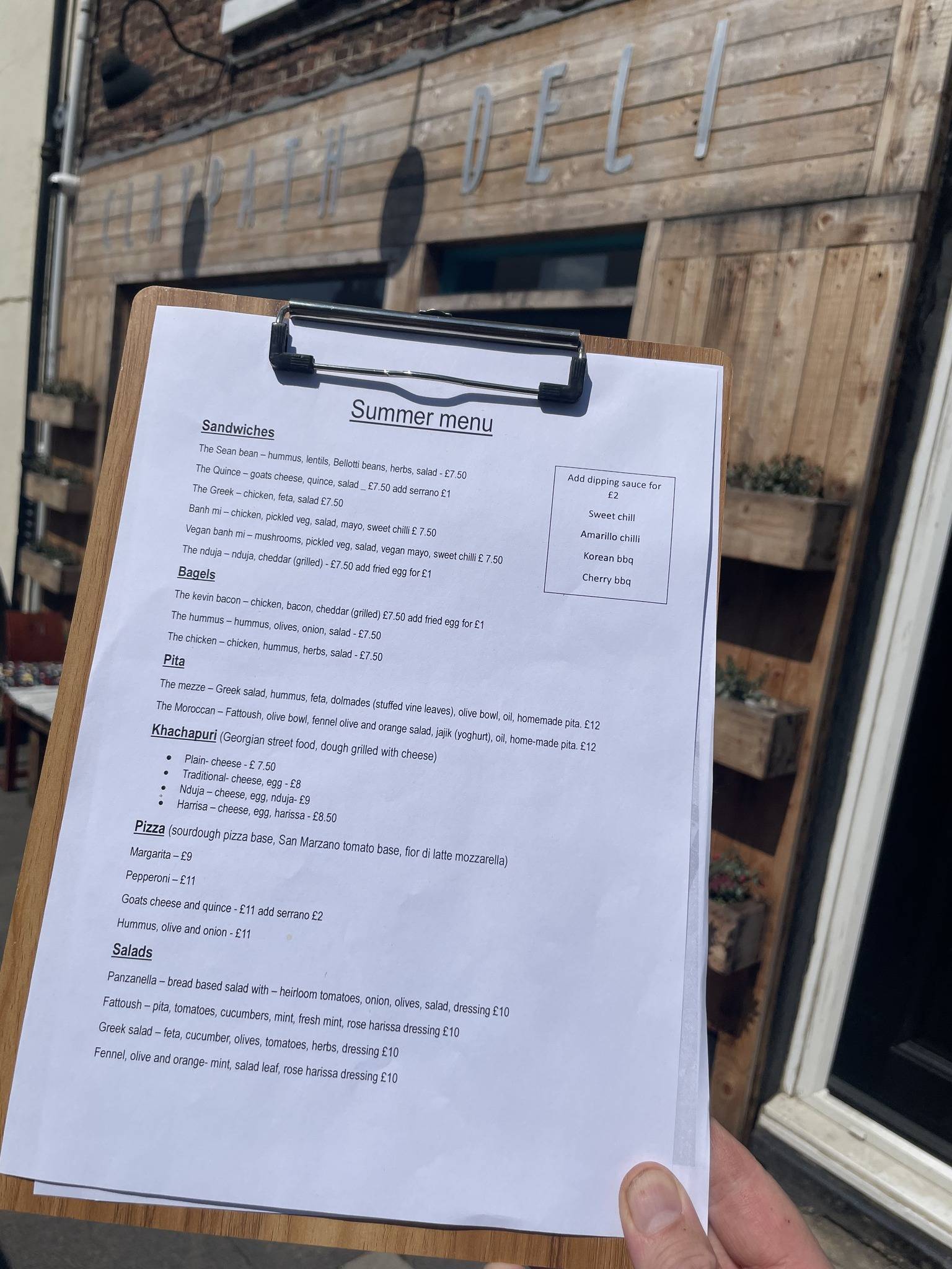 Menu at Claypath Delicatessen cafe, Durham