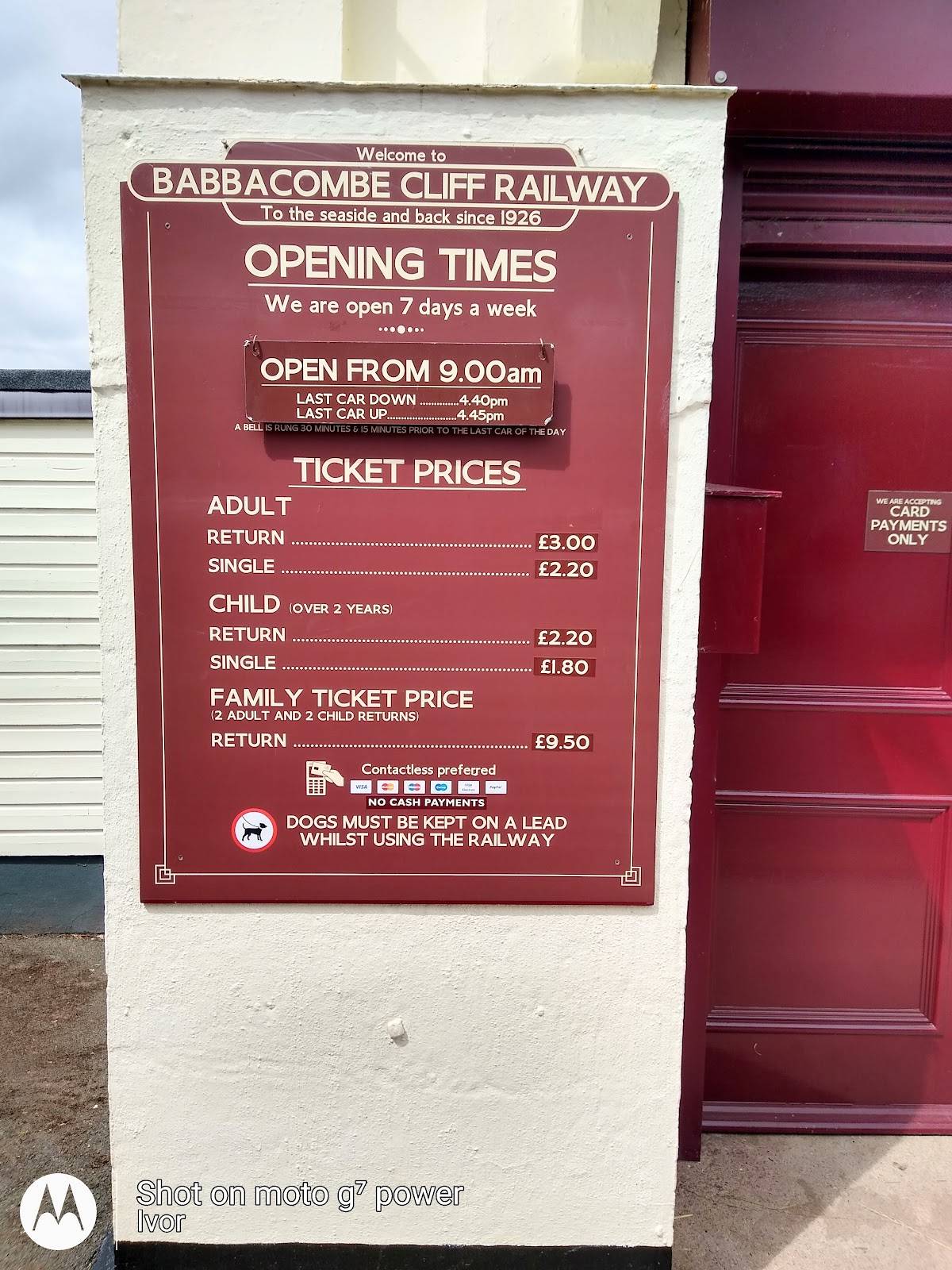 Menu at Cliff Railway Cafe, Torquay