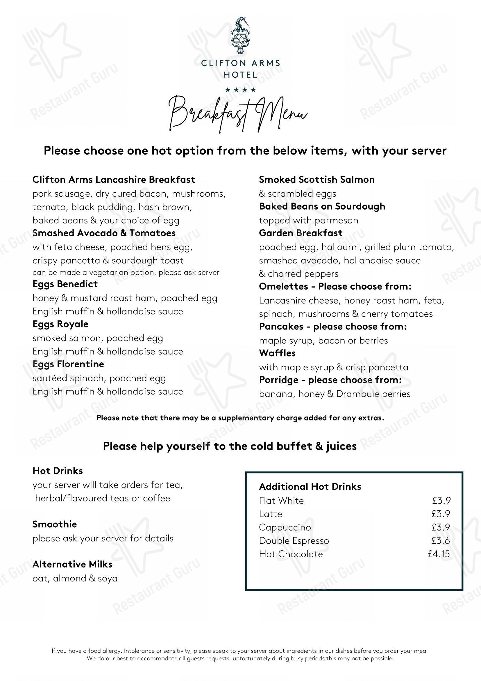 Menu at Clifton Arms pub & bar, Lytham
