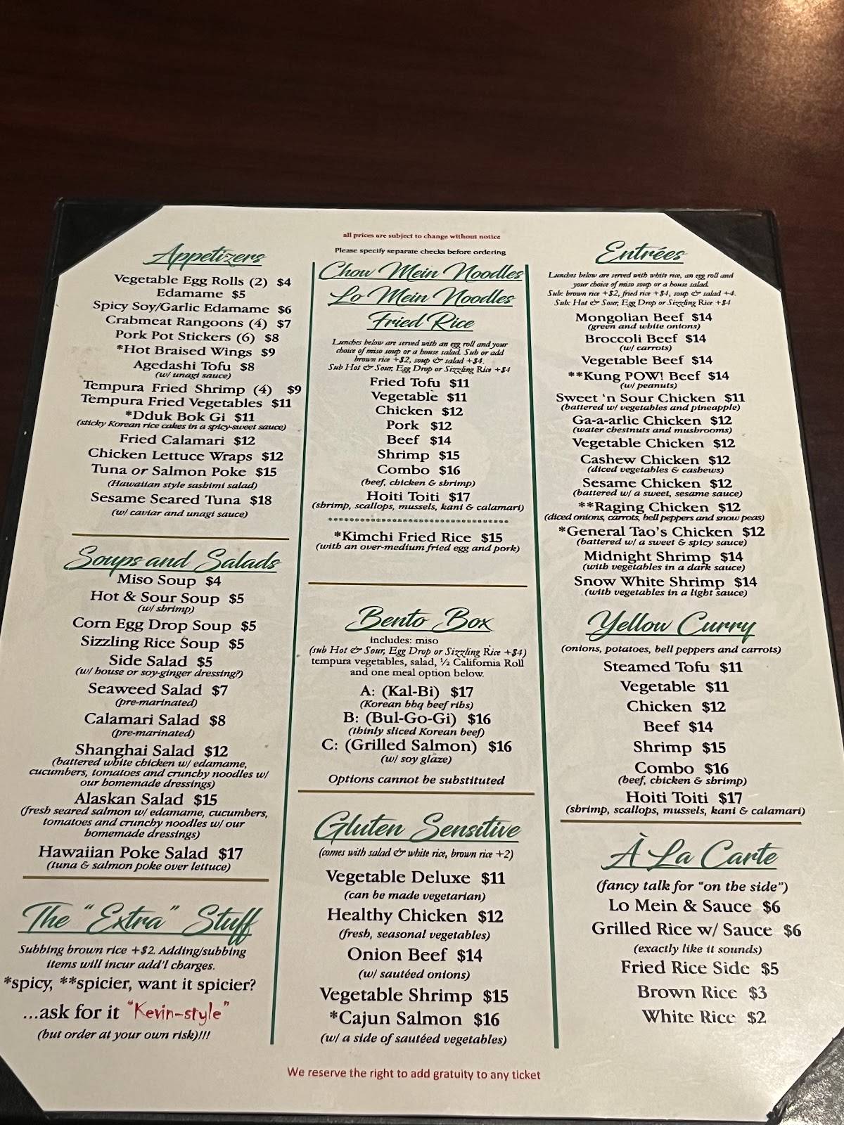 Menu at Mandarin Grill & Sushi Bar, Clive