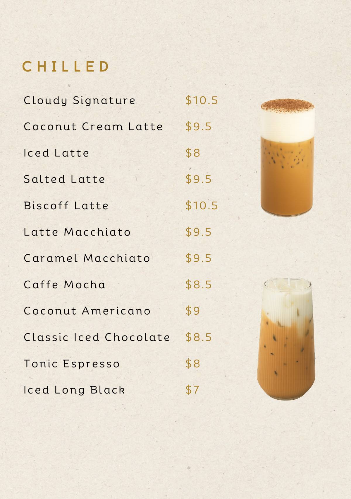 Carta de Cloud Brew Cafe, Bankstown