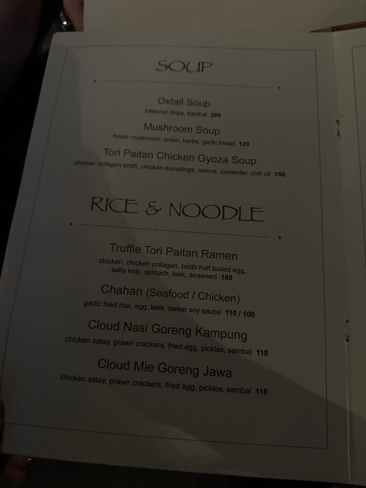 Menu at Cloud Lounge Jakarta (Rooftop) restaurant, Central Jakarta