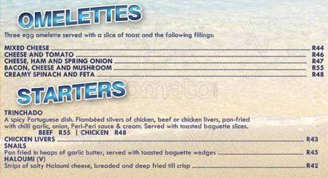 Menu at Joe Cools pub & bar, Durban