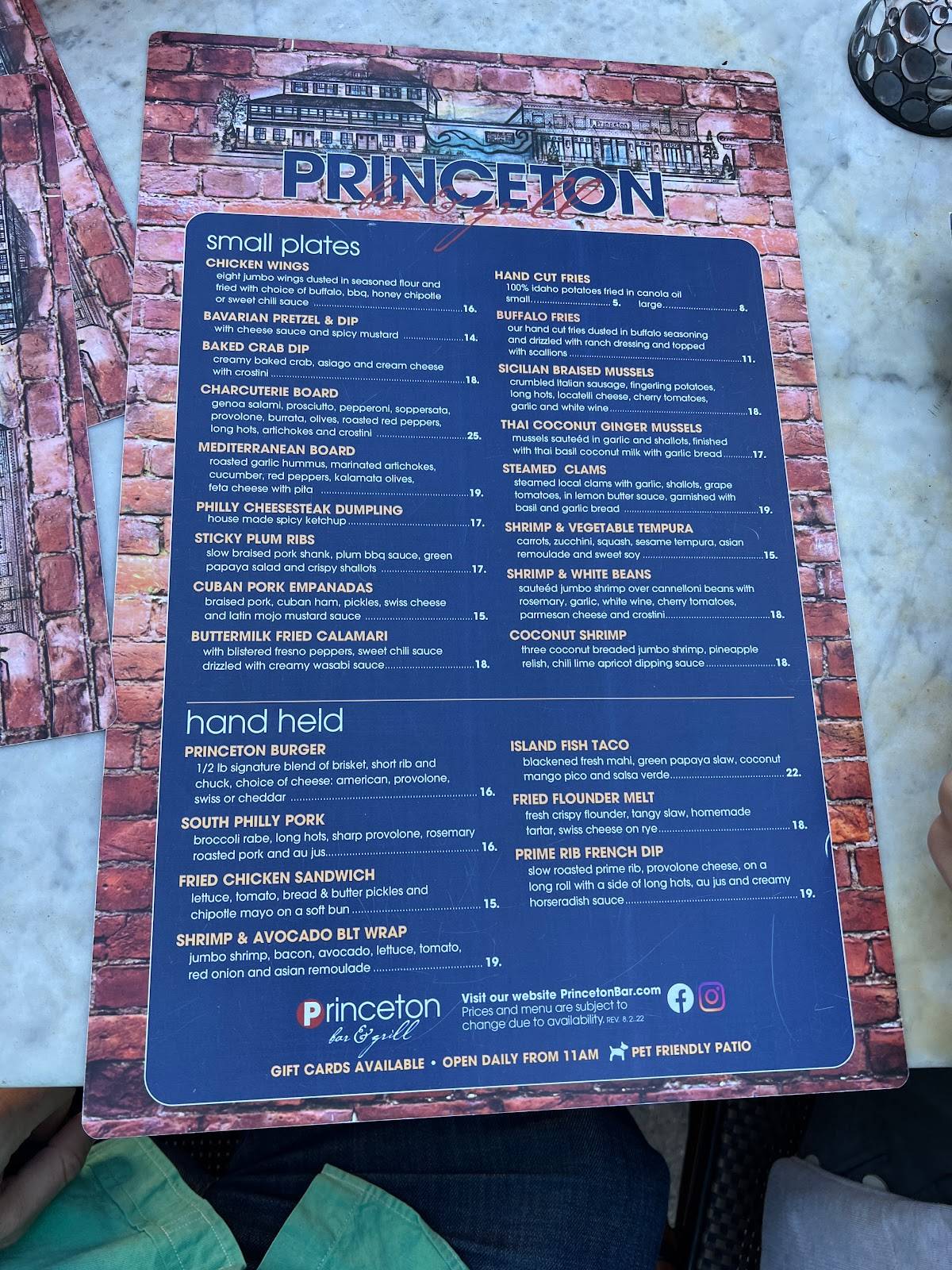 Menu at Princeton Bar & Grill, Avalon