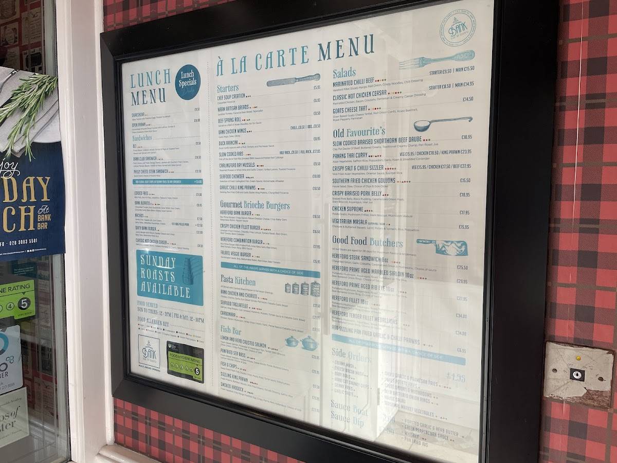 Menu at The Bank Newry club, Newry