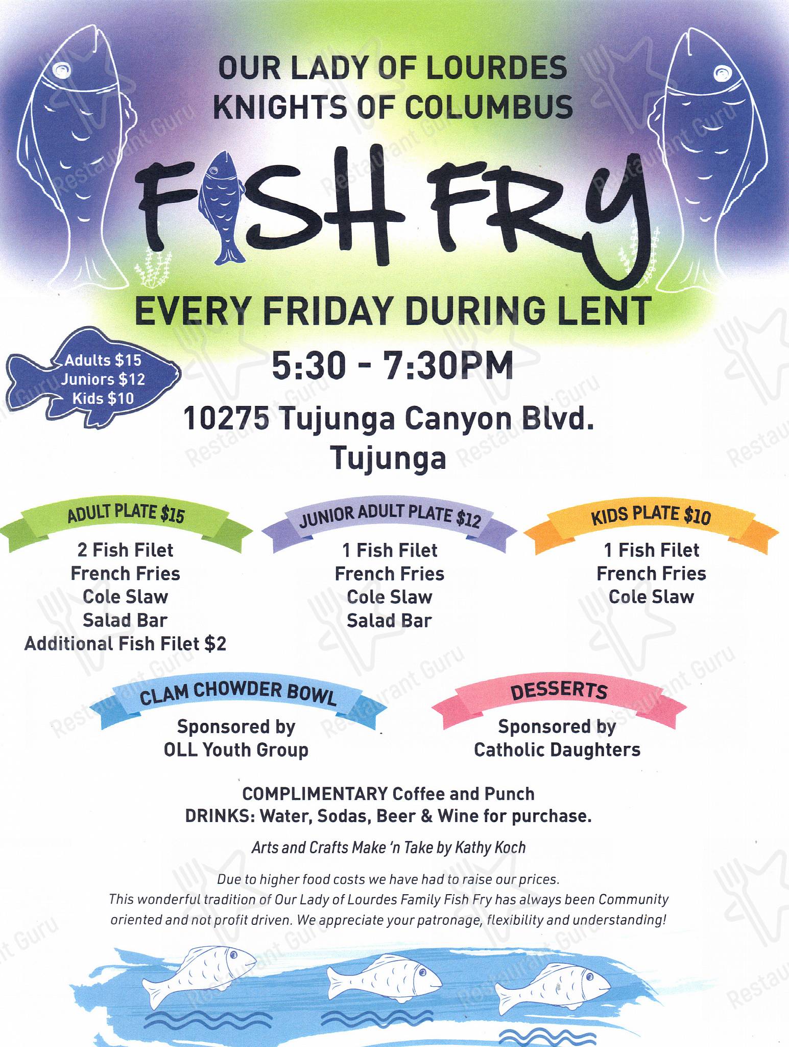 Menu at Tujunga Lenten Friday Fish Fry restaurant, Los Angeles
