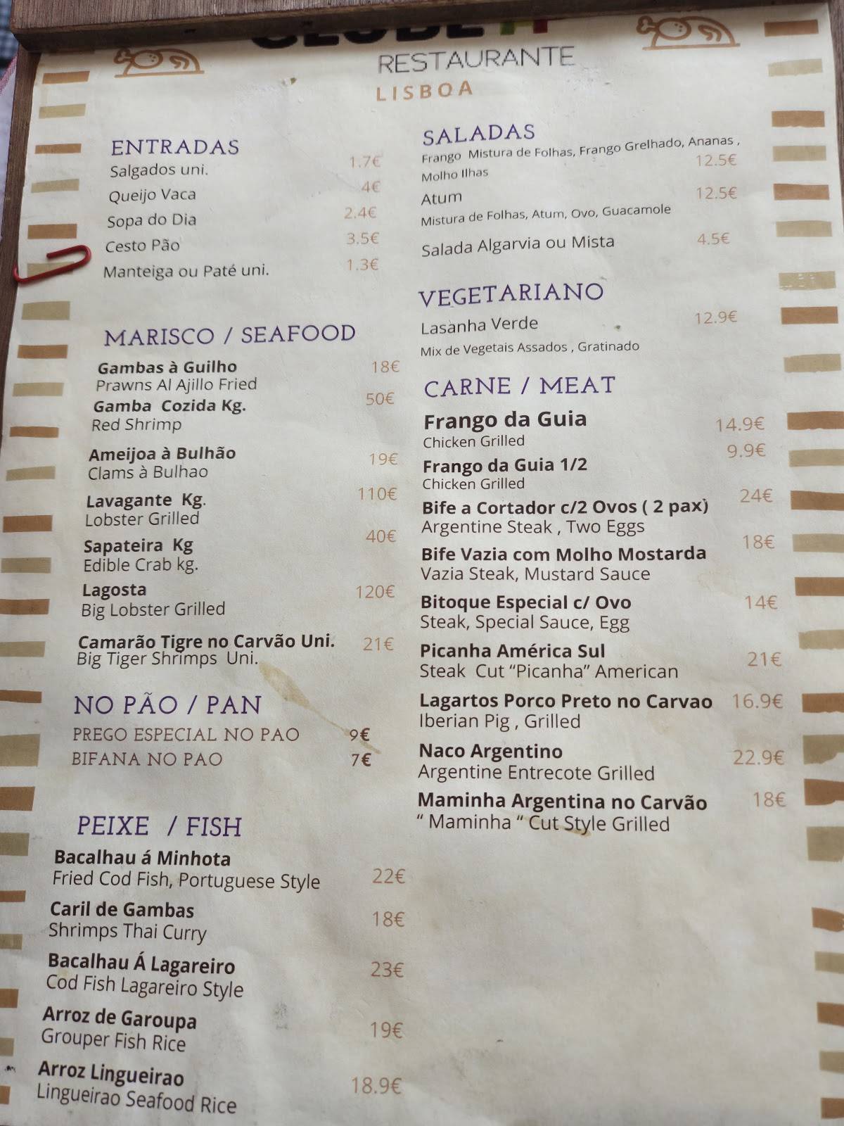 Menu em Clube Tap Restaurante Bar⁹, Lisboa