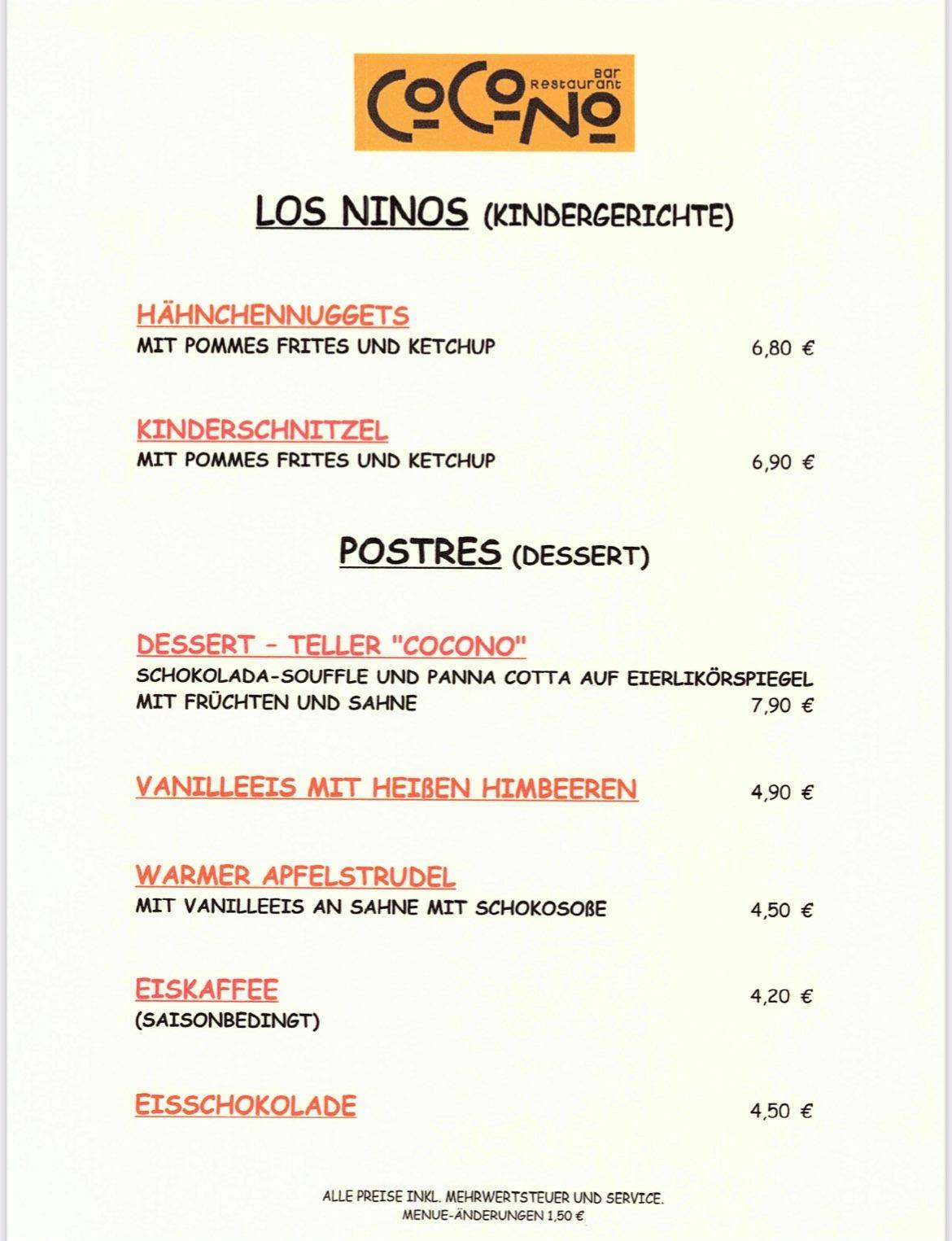 Speisekarte von CoCoNo Bar - Restaurant, Kronach