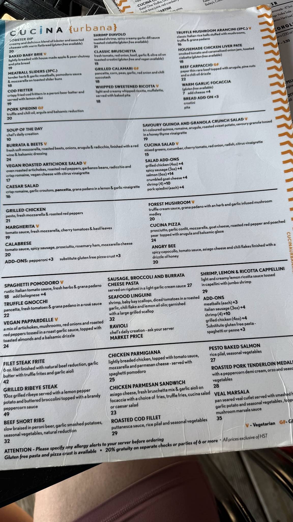 Menu at Cucina Urbana Italian Kitchen & Wine Bar, Cobourg