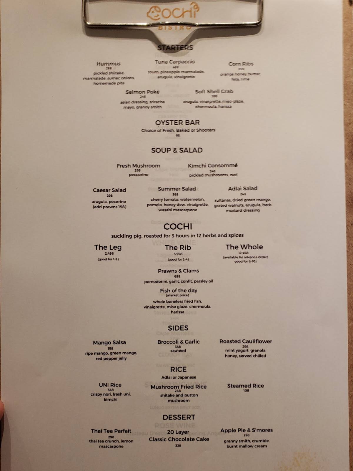 Menu at COCHI restaurant, Taguig
