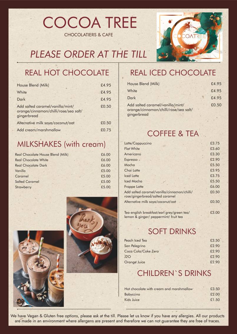 Menu at Cocoa Tree Ramsbottom restaurant, Bury