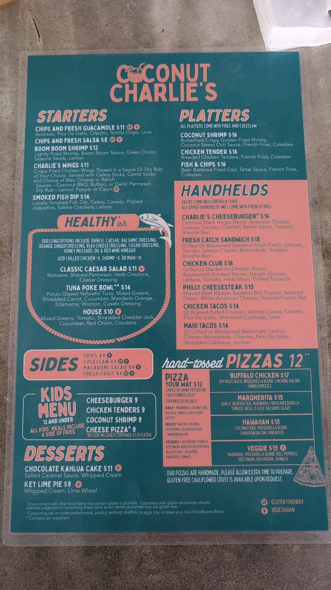 Menu at Coconut Charlie's Dog Bar, Saint Pete Beach