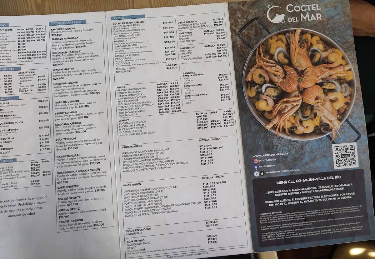 Menu at Coctel Del Mar restaurant, Bogotá, Cra 19 #69-24