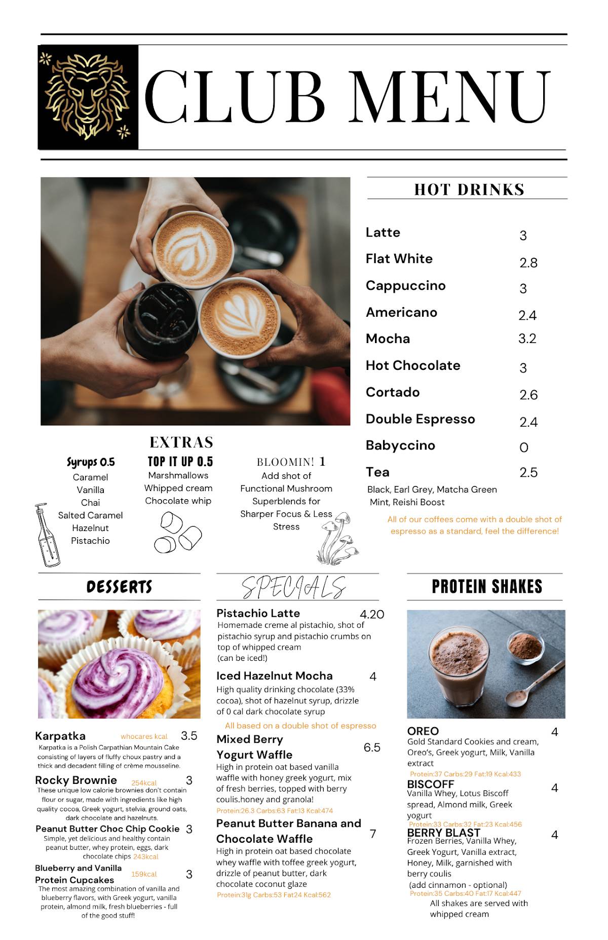 Menu at Coffee Club, Bridgend