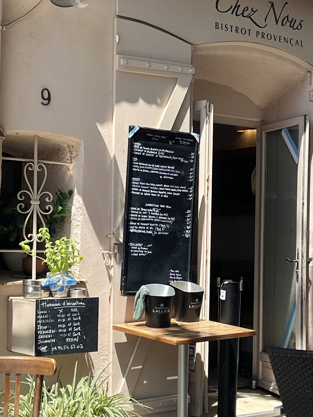 Menu au Chez Nous restaurant, Cogolin