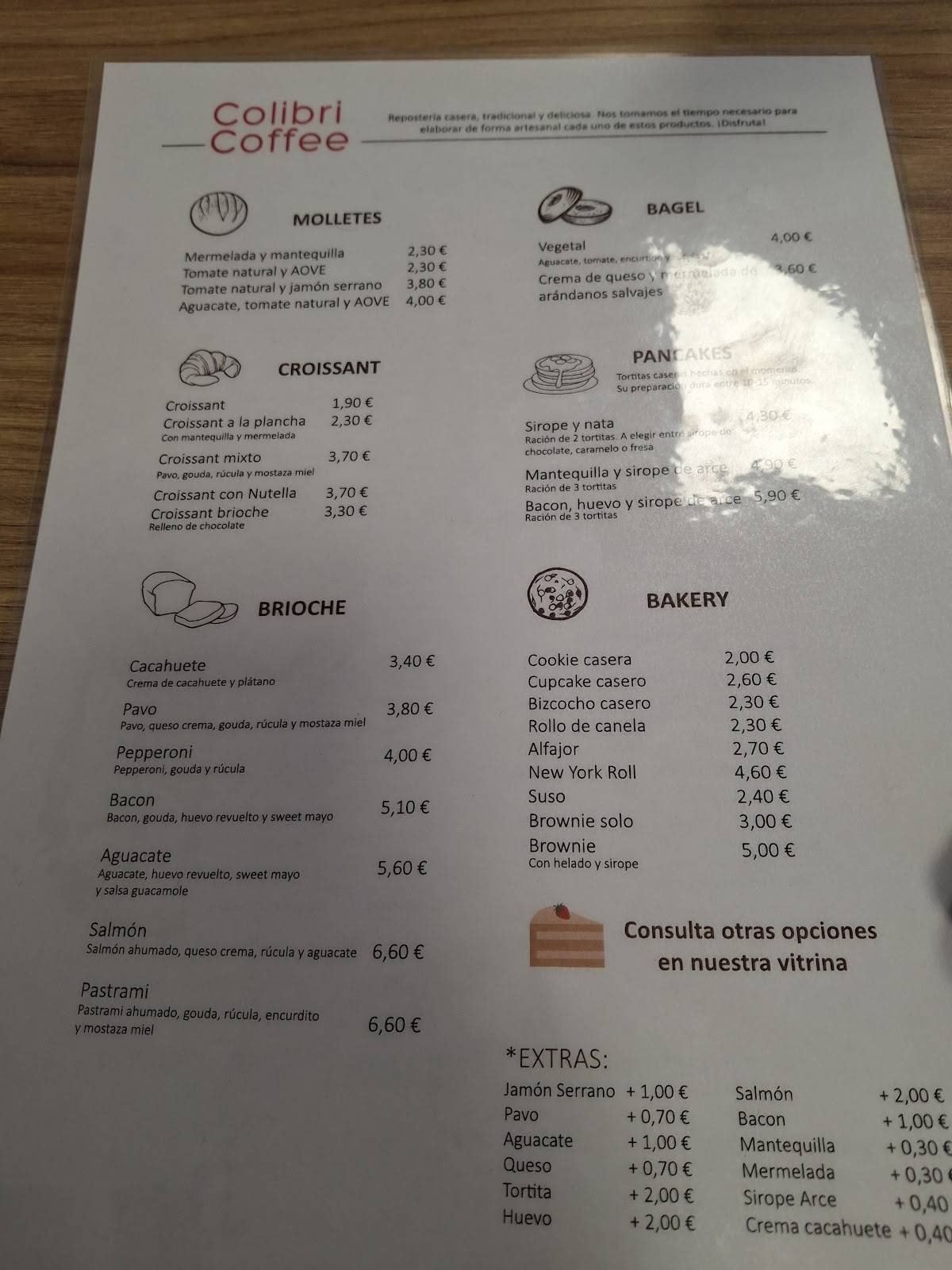 Carta del pub y bar Colibri Coffee, Azuqueca del Henares
