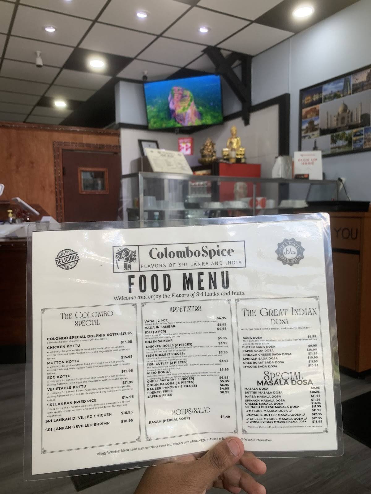 Menu at Colombo spice restaurant, Buffalo