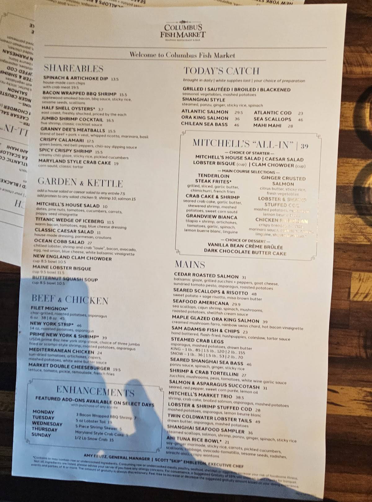 Menu at Columbus Fish Market pub & bar, Columbus, Olentangy River Rd