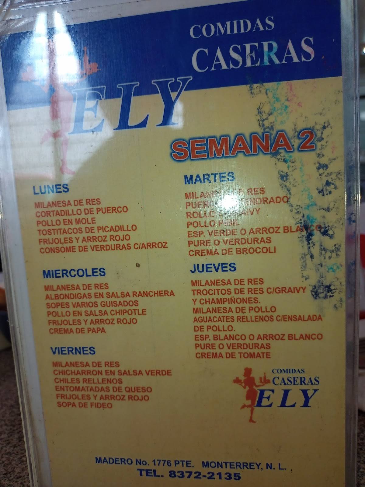 Carta del restaurante Comidas Caseras Ely, Monterrey