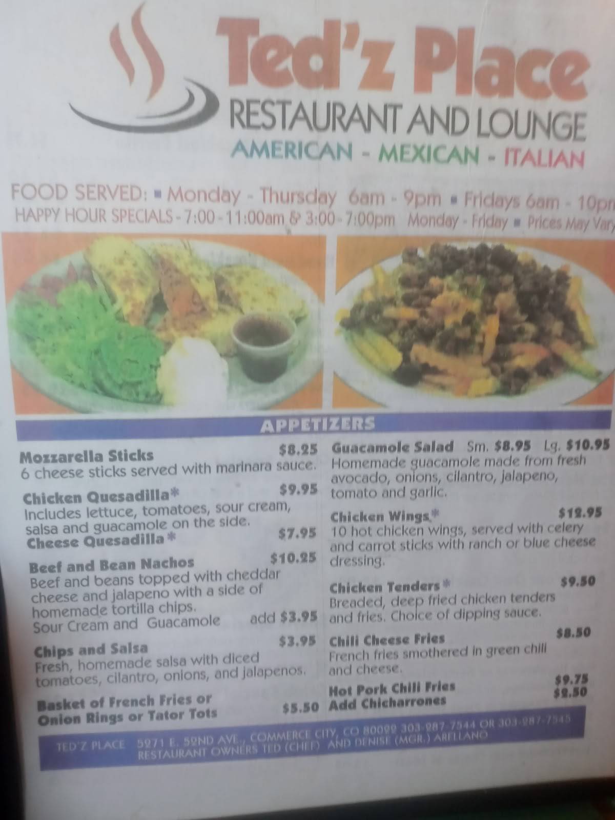 Menu at Ted'z Place Restaurant and Lounge, Commerce City