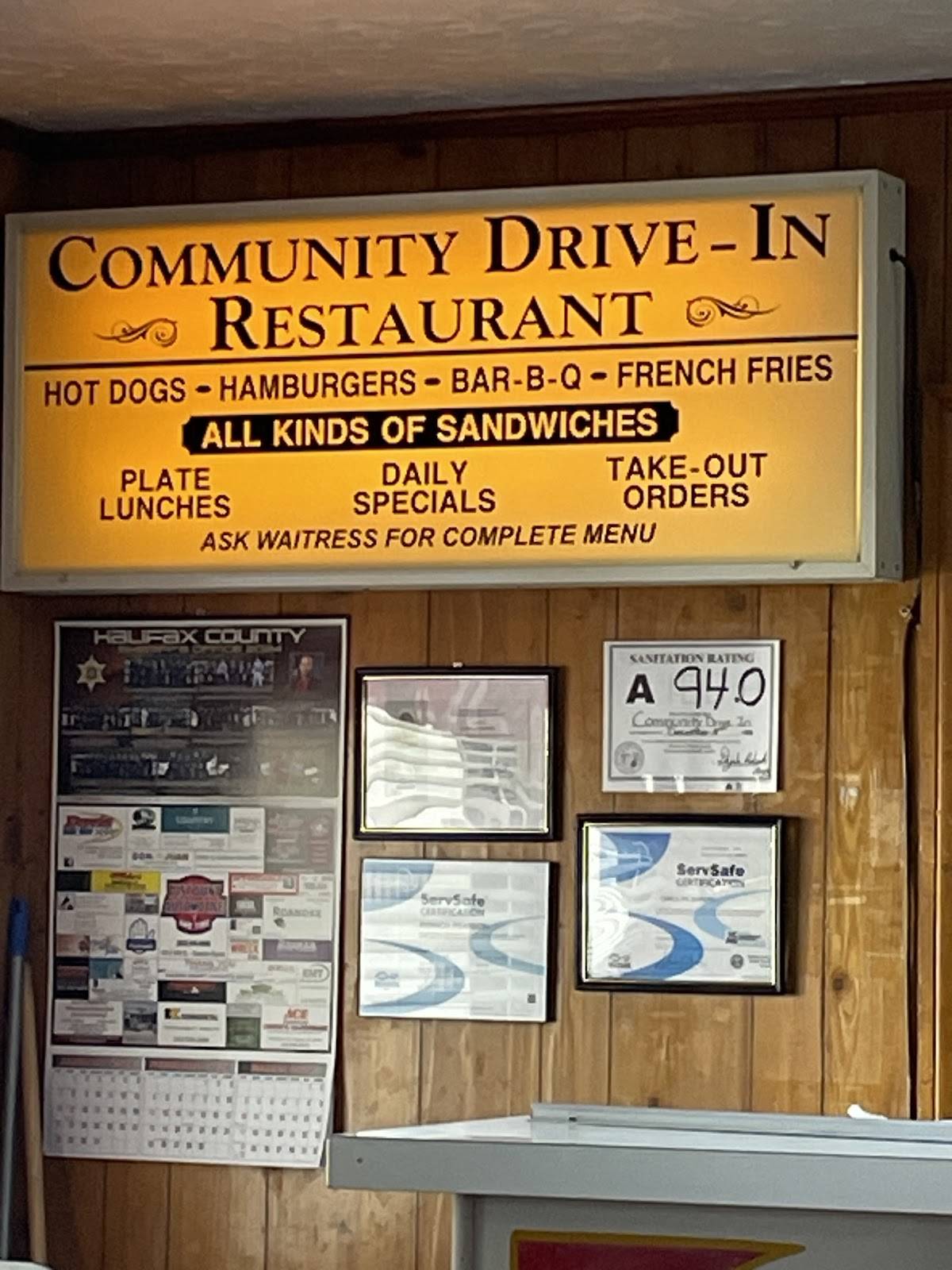 Menu at Community Drive-In restaurant, Roanoke Rapids, US-158