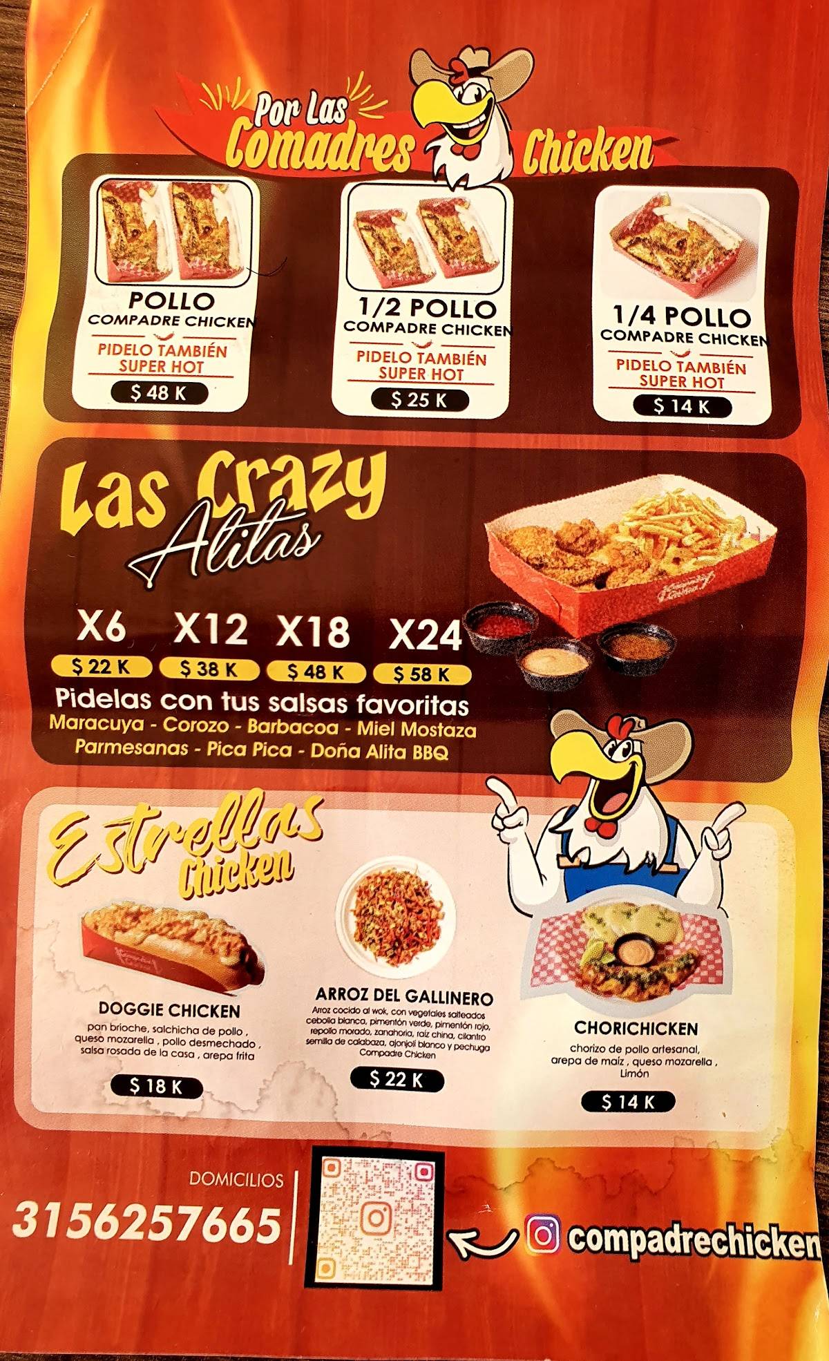 Menu at Compadre Chicken restaurant, Cartagena