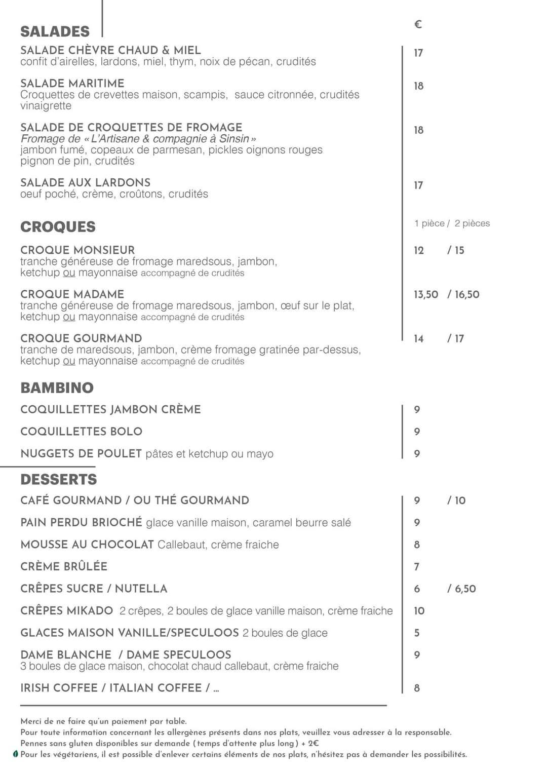 Menu at Complice, Ciney
