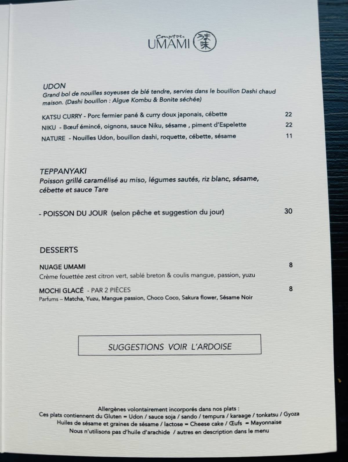 Menu au Comptoir Umami Biarritz - Izakaya Moderne restaurant, Biarritz