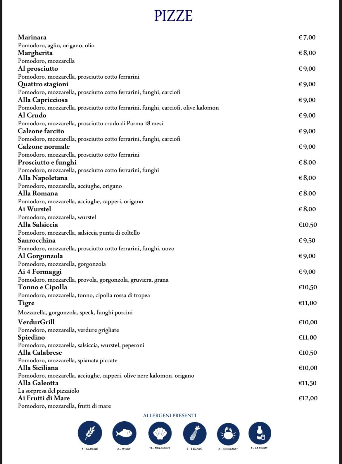 Menu at Conchiglia Restaurant, San Rocco Al Porto