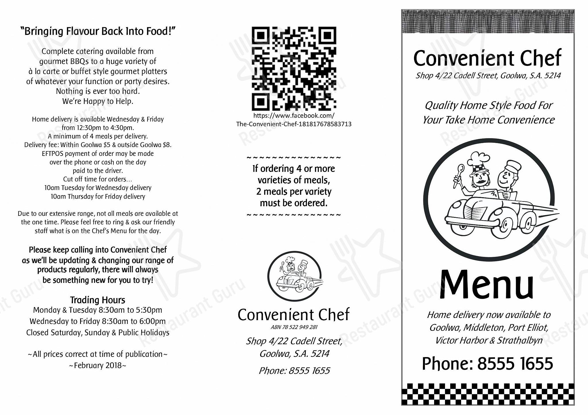 Menu at Convenient Chef restaurant, Goolwa