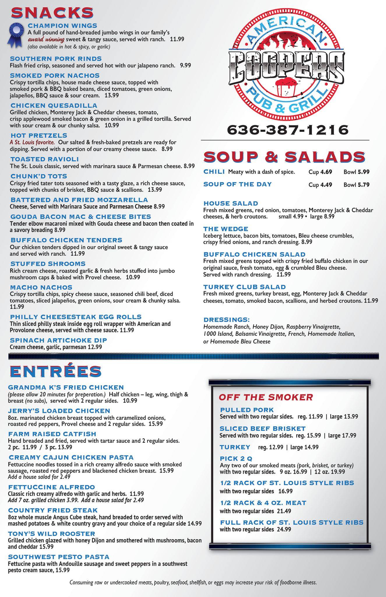 Menu at Coopers American Pub & Grill, St. Peters