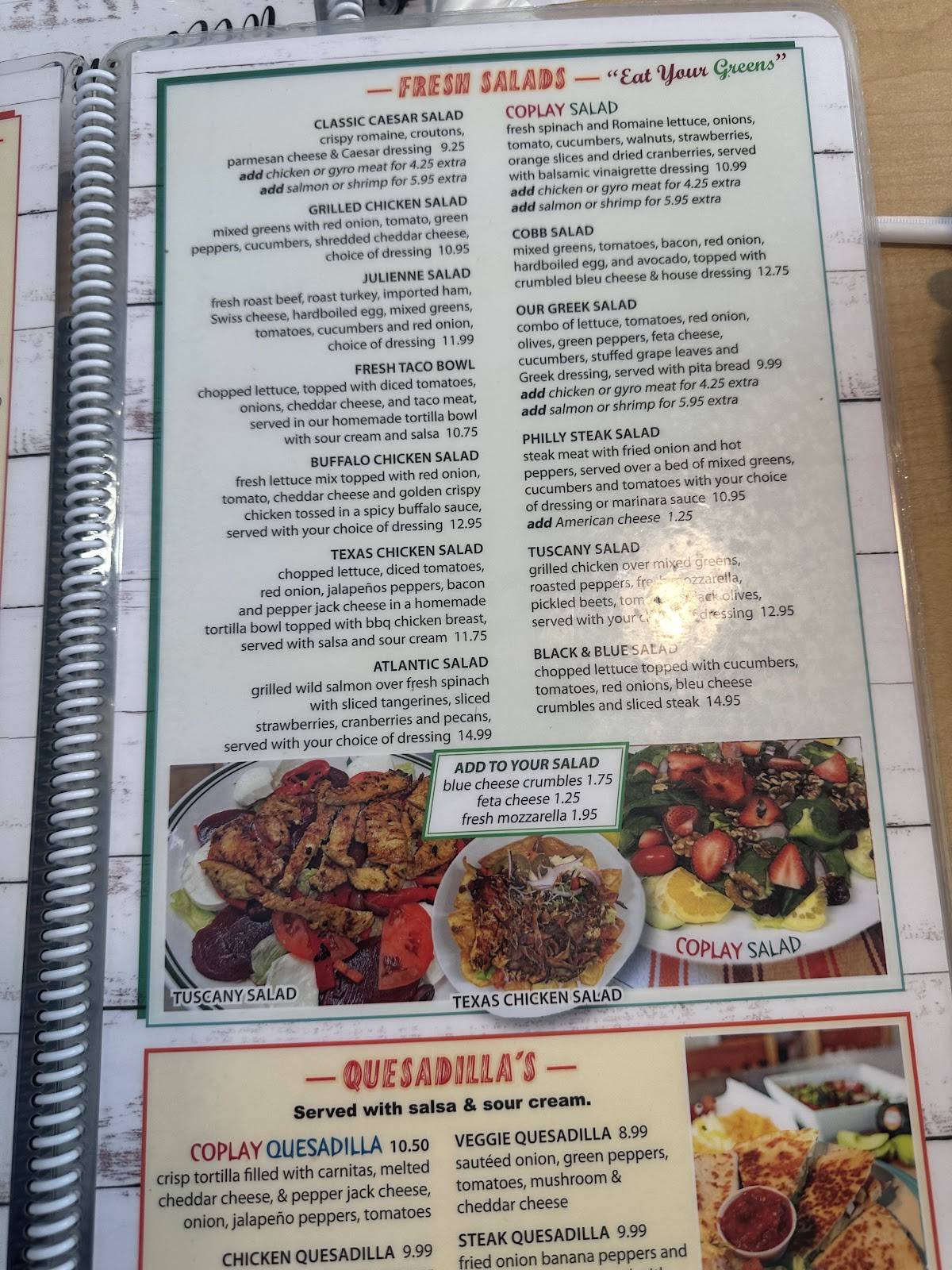 Menu at Coplay Eatery restaurant, Coplay