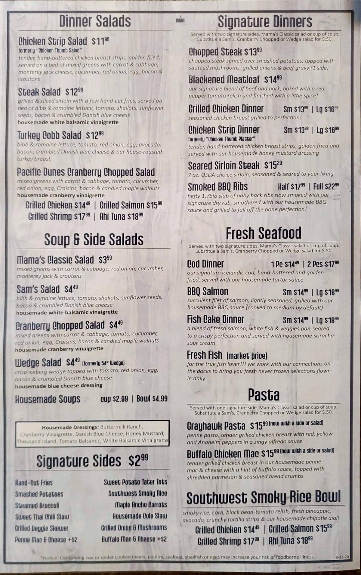Menu at Copper Blue restaurant, Milford