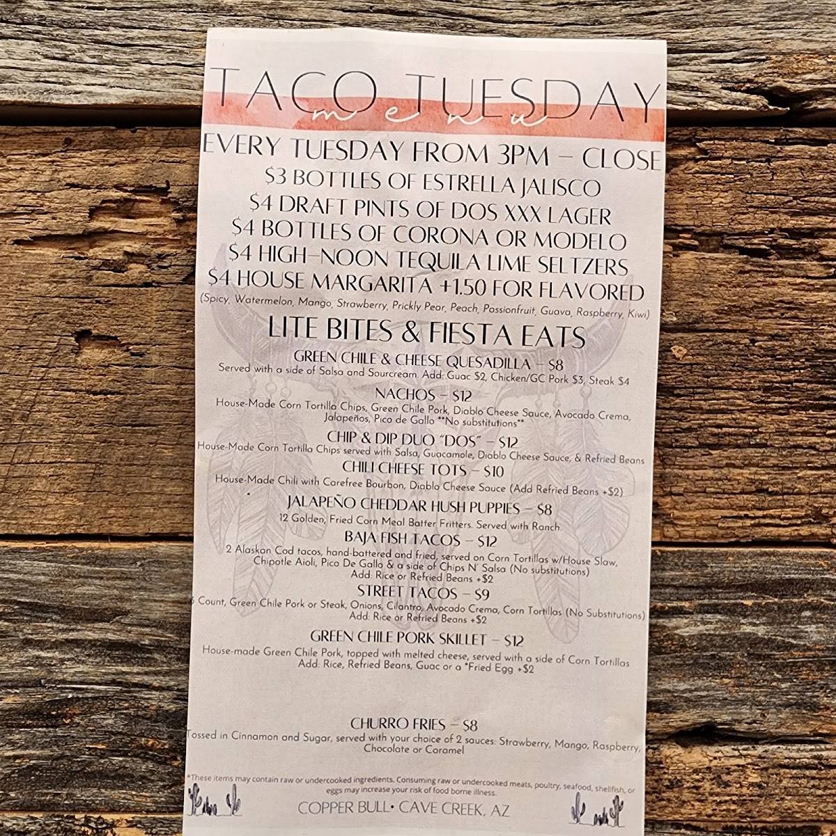 Menu at Copper Bull pub & bar, Cave Creek