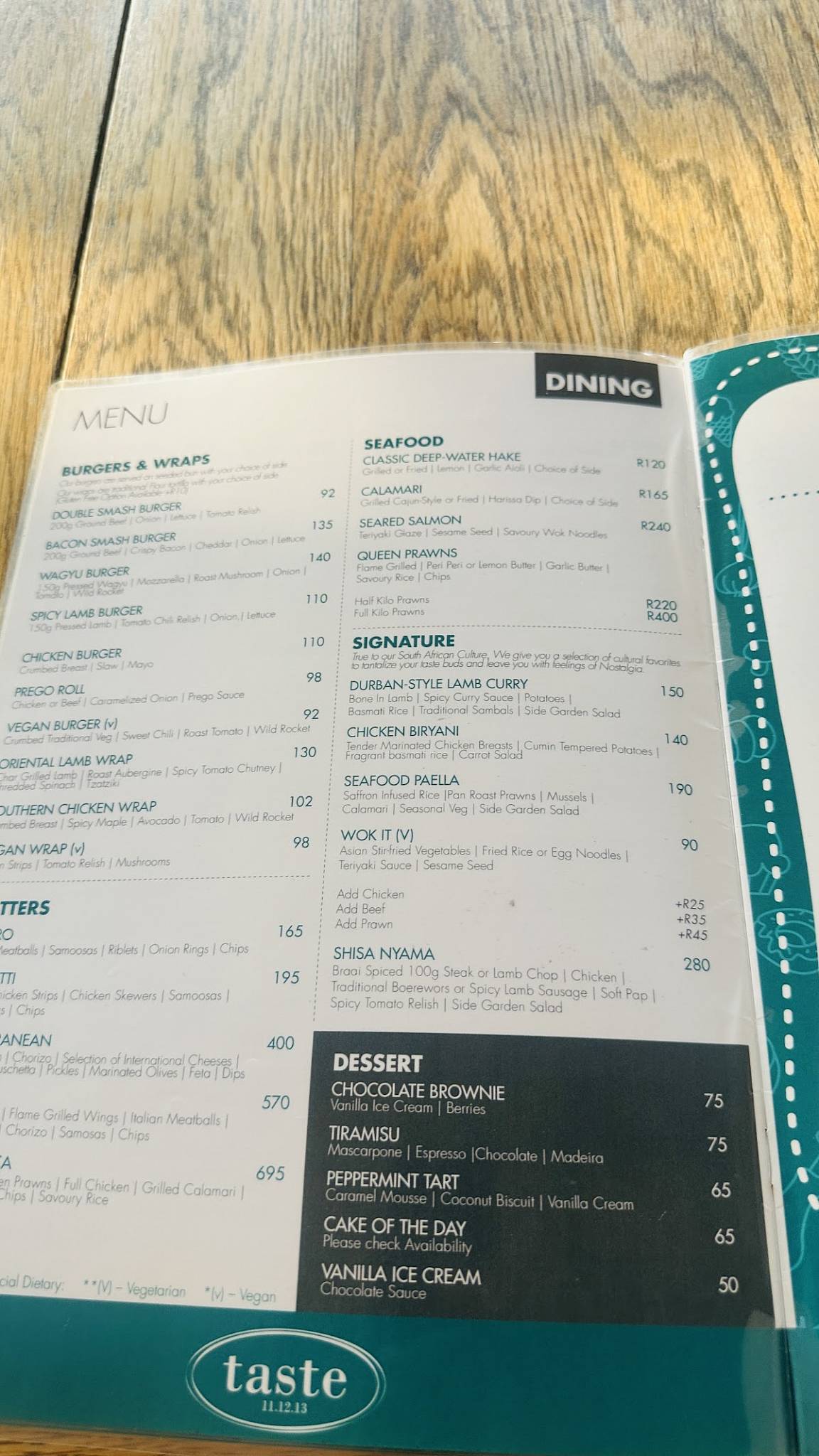 Menu at Copper Leaf Golf Estate Restaurant, Centurion