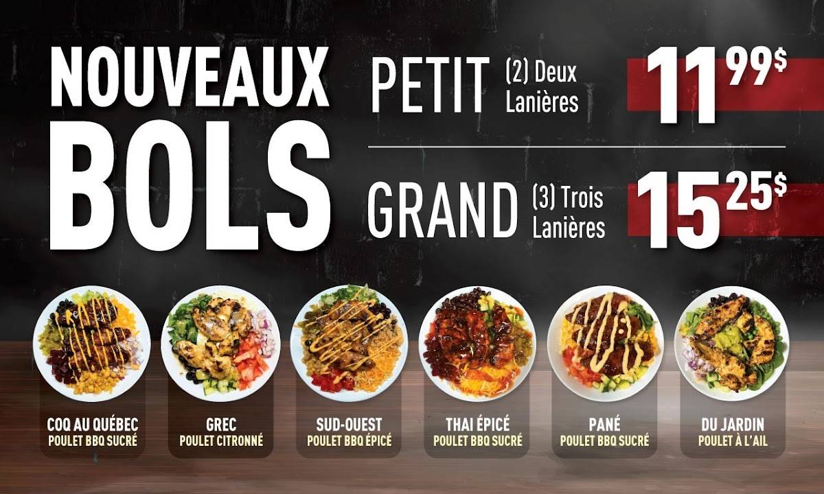 Menu au Coq au Quebec restaurant, Saint-Jérôme