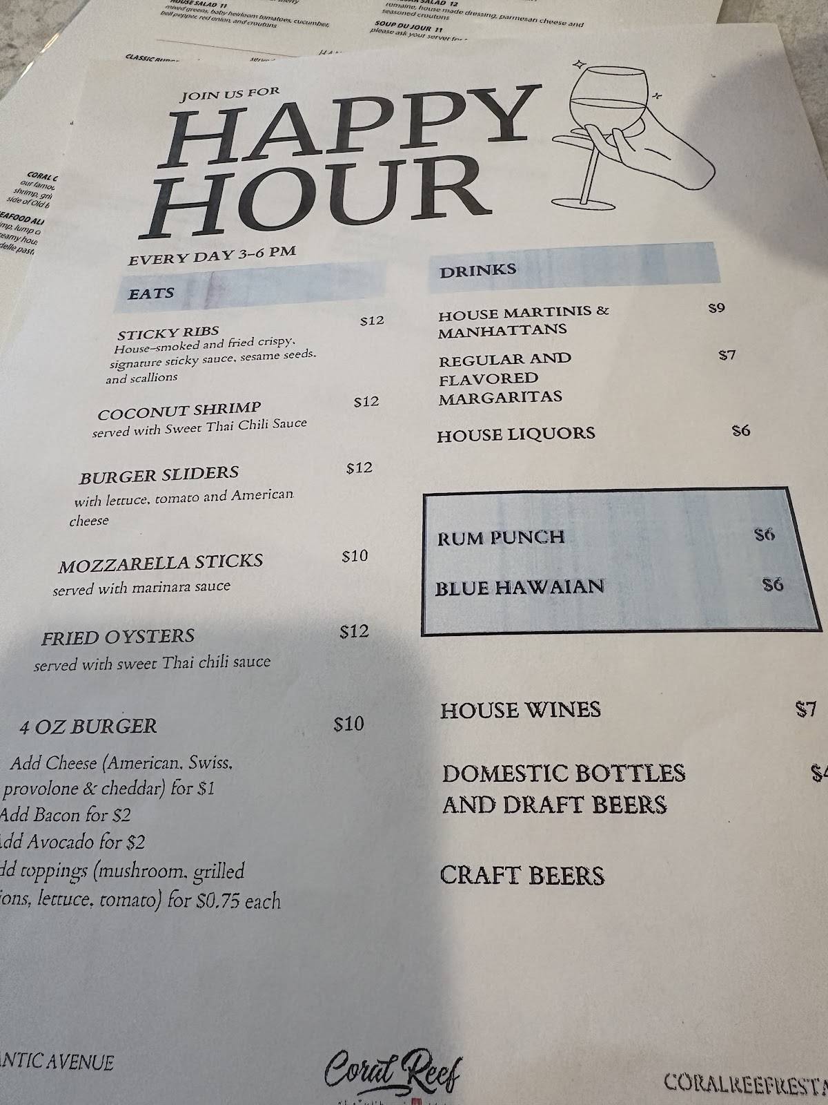 Menu at Coral Reef Restaurant & Bar, Ocean City