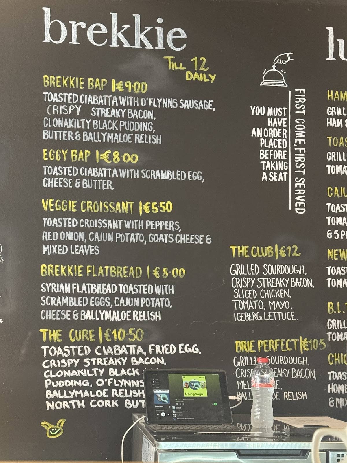 Menu at 5 Points cafe, Cork
